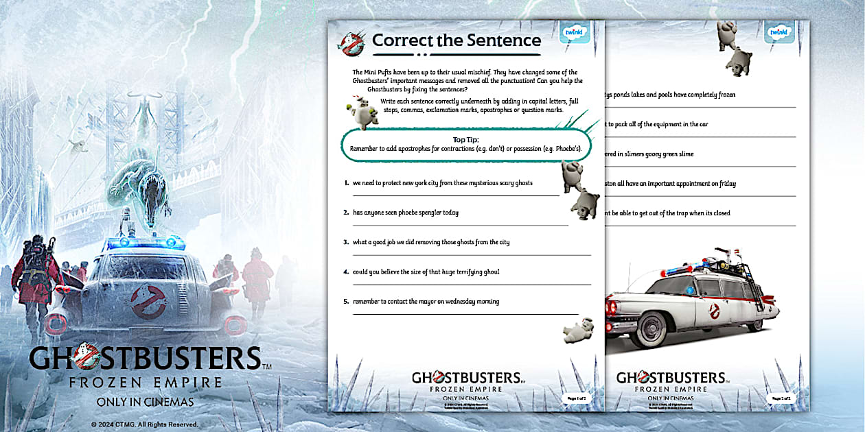 FREE! - Correct the Punctuation | Ghostbusters™ Worksheet | Twinkl