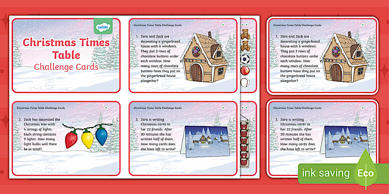 Christmas Differentiated Times Table Challenge Cards