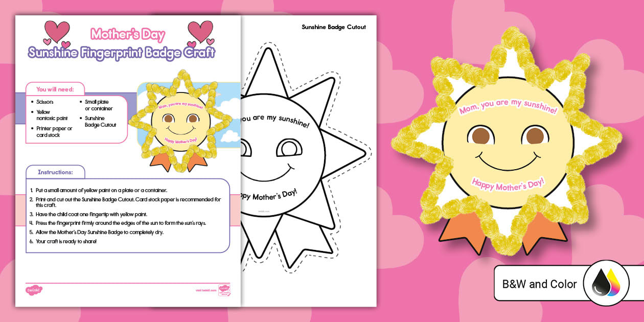 Mother's Day Sunshine Fingerprint Badge Craft - Twinkl