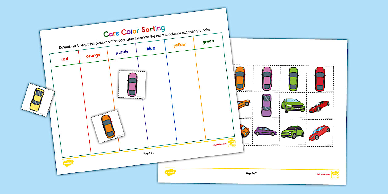 Cars Color Sorting Worksheet (teacher made) - Twinkl