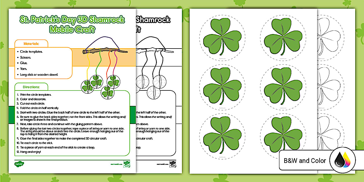 St. Patrick’s Day 3D Shamrock Mobile Craft (teacher made)