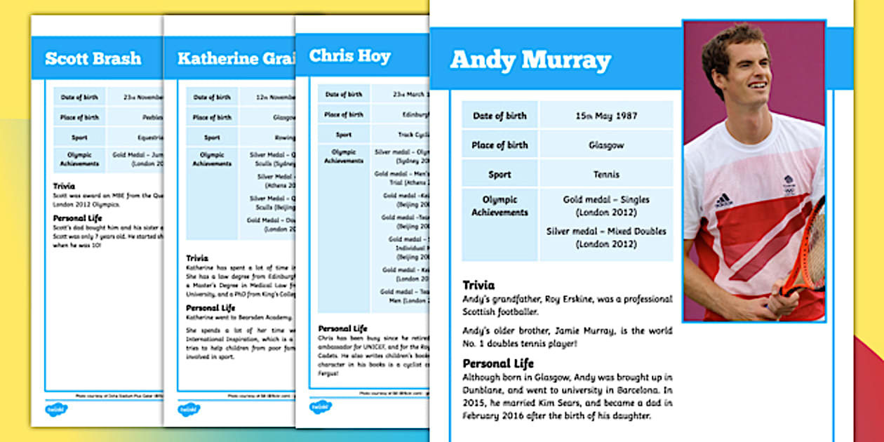Black and White Scottish Olympians Fact File Pack - Twinkl