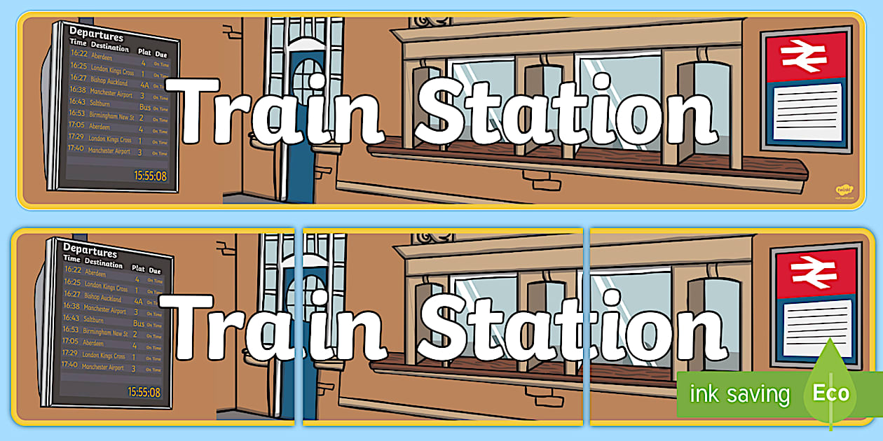 Cursive Train Station Display Banner (teacher made) - Twinkl