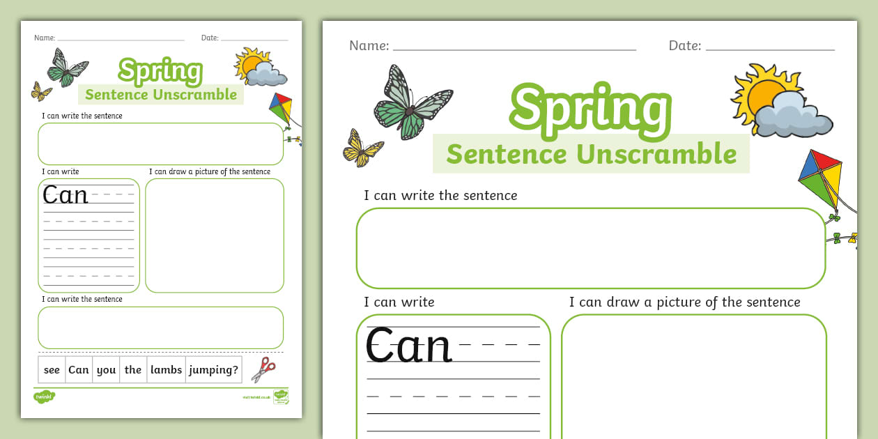 Spring Sentence Unscramble Worksheets (teacher made)