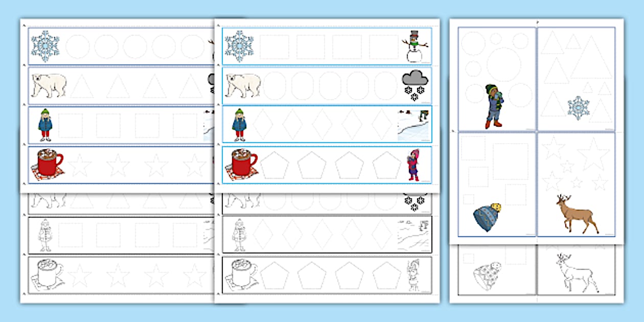 Winter Fine Motor Skills Tracing Cards: Shapes - Twinkl