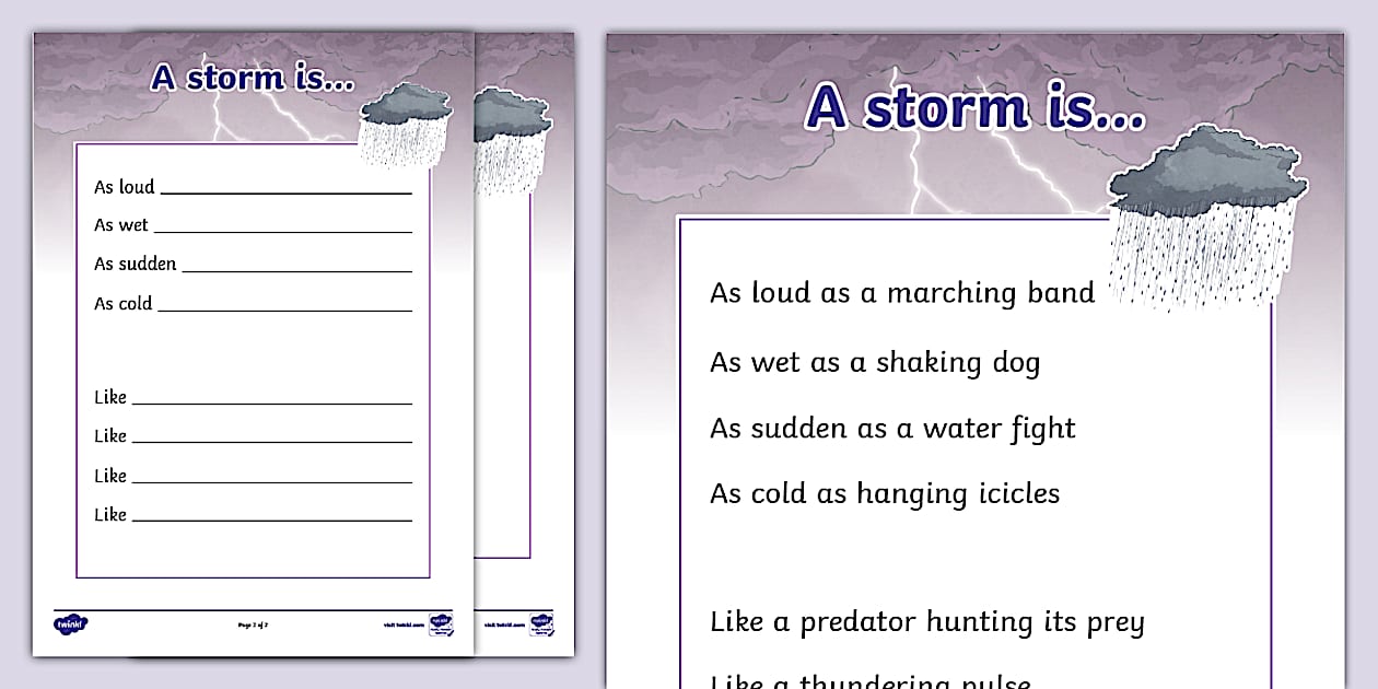 Storm Simile Poem Example and Template (Teacher-Made)