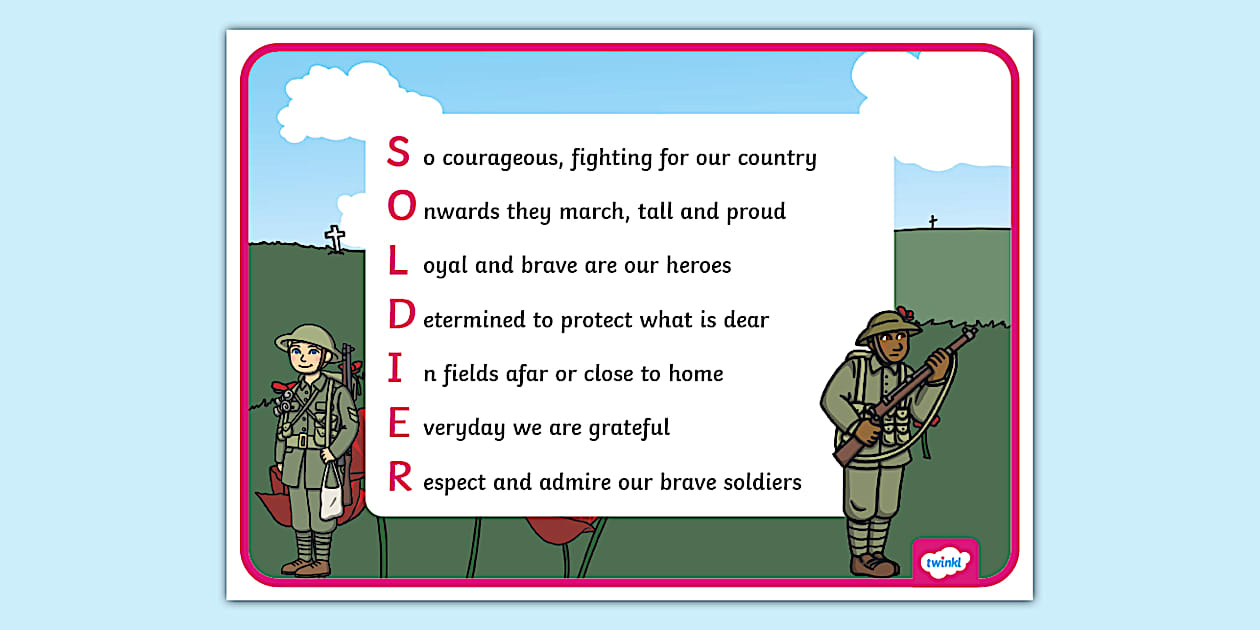 Soldier Poem: Acrostic Poem Example (teacher made) - Twinkl