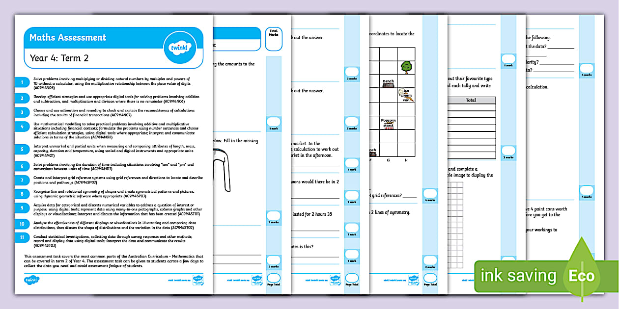 Year 4 Term 2 Maths Assessment (teacher made) - Twinkl