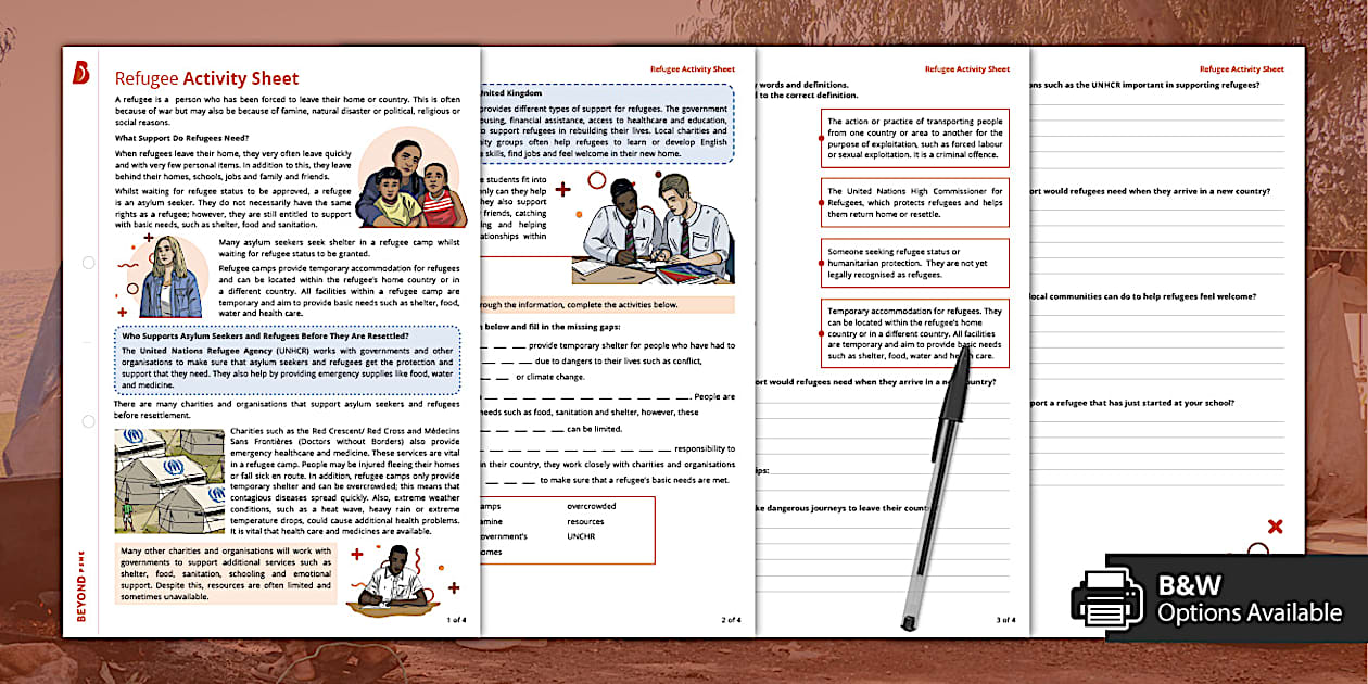 Refugee Activity Sheet - Awareness for Students - Twinkl