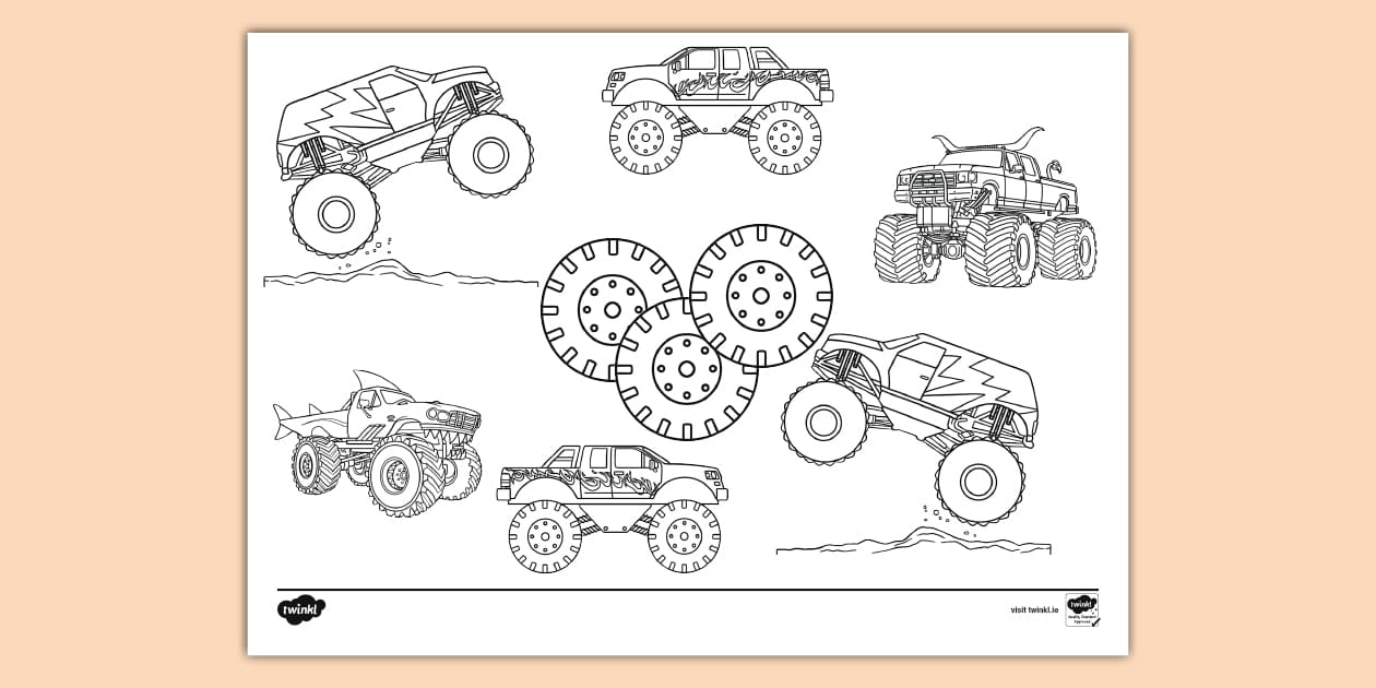 Monster Truck Doodles Colouring Sheet - Twinkl