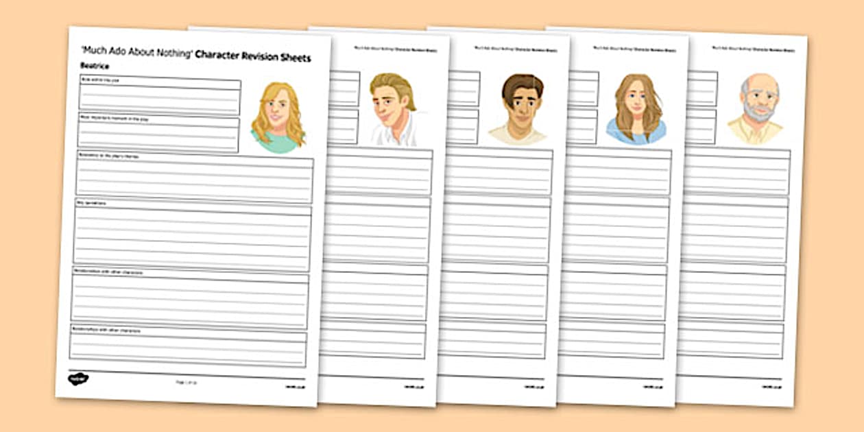Shakespeare's Much Ado About Nothing Characters Sheets