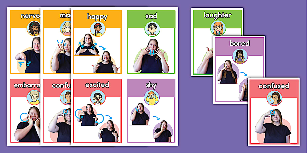 ASL Emotions Flash Cards (Hecho por educadores) - Twinkl