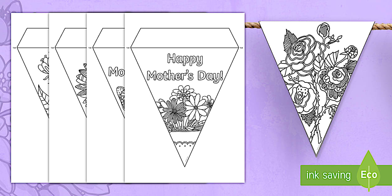 Happy Mother's Day Printable Bunting - Mindfulness Colouring