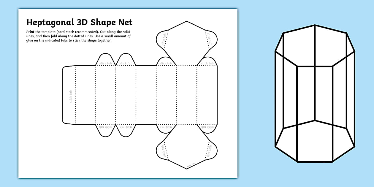Heptagonal Prism Net 3D Shape Net (teacher made) - Twinkl