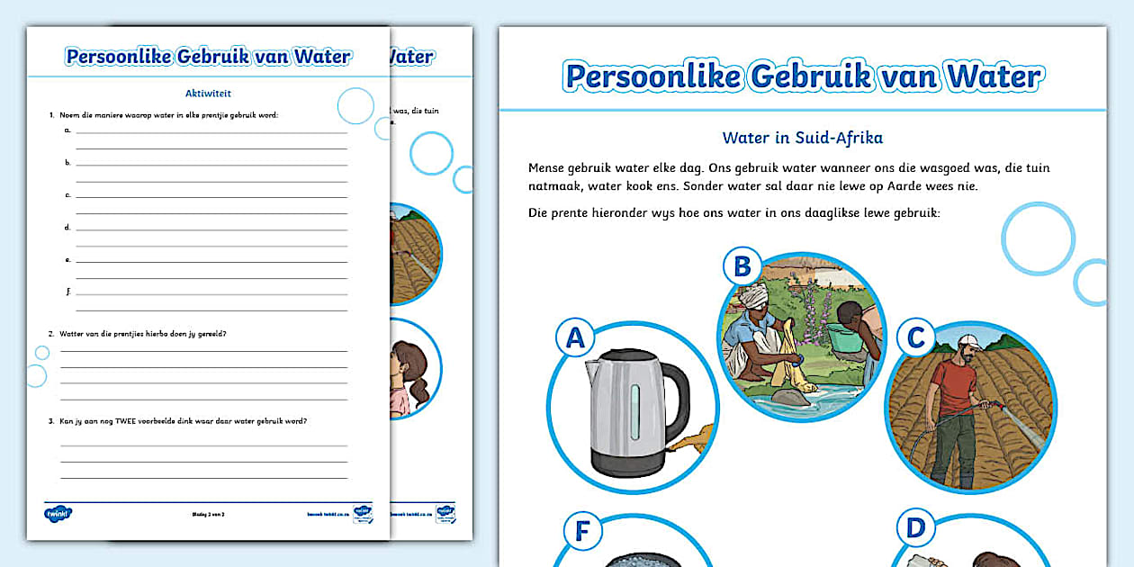 Persoonlike Gebruike van Water - Aktiwiteit (Teacher-Made)