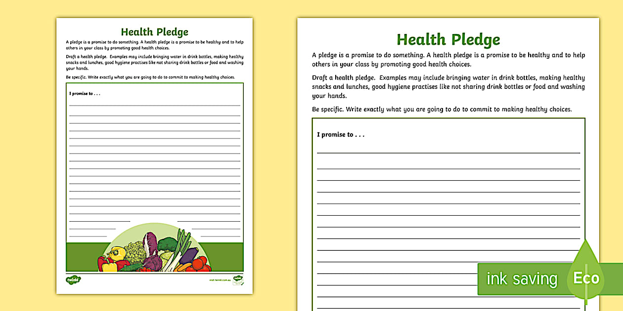 Health Pledge Activity (teacher made) - Twinkl