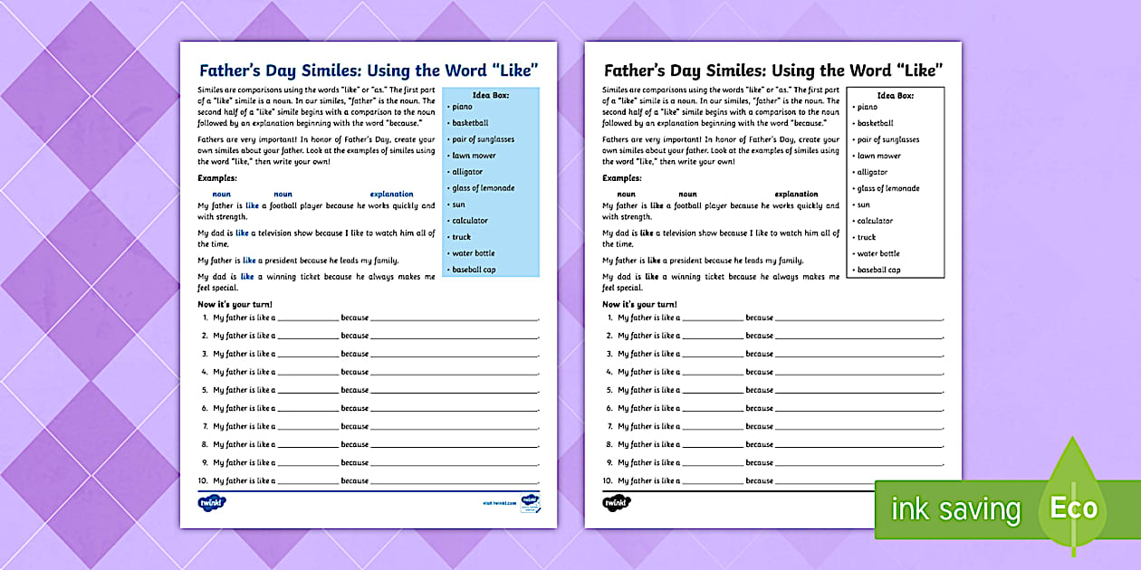 Father’s Day Similes Activity | Twinkl Resources USA