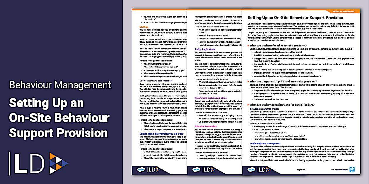 Setting Up an On-Site Behaviour Support Unit - Leaders