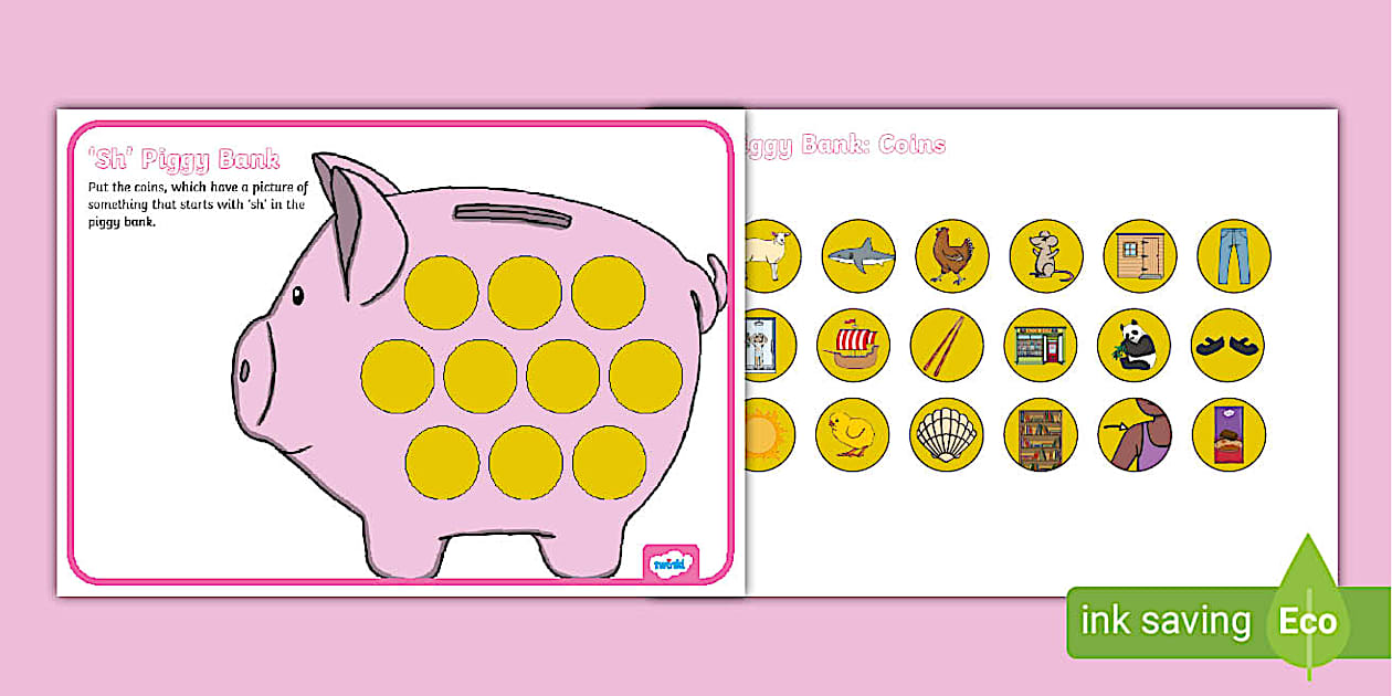 Sh Phonics Piggy Bank Activity - Twinkl