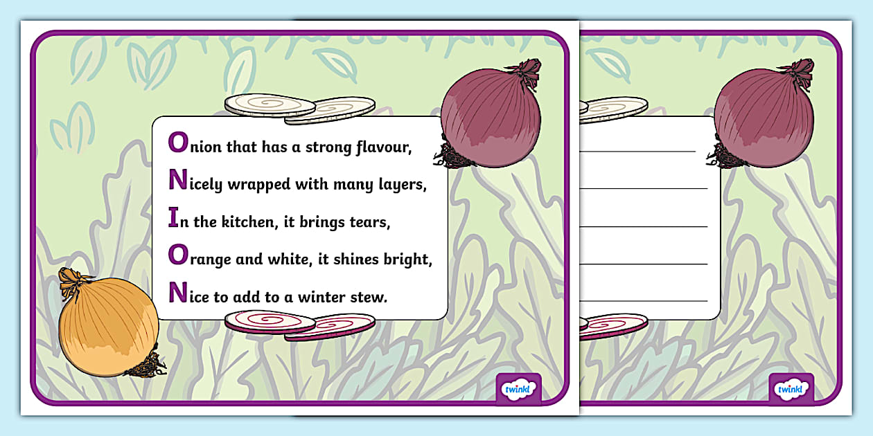 Onion Acrostic Poem Example and Template (teacher made)