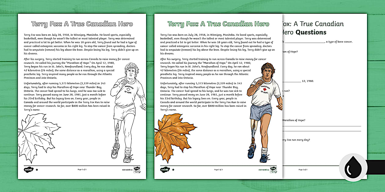 Terry Fox Differentiated Reading Comprehension - Twinkl