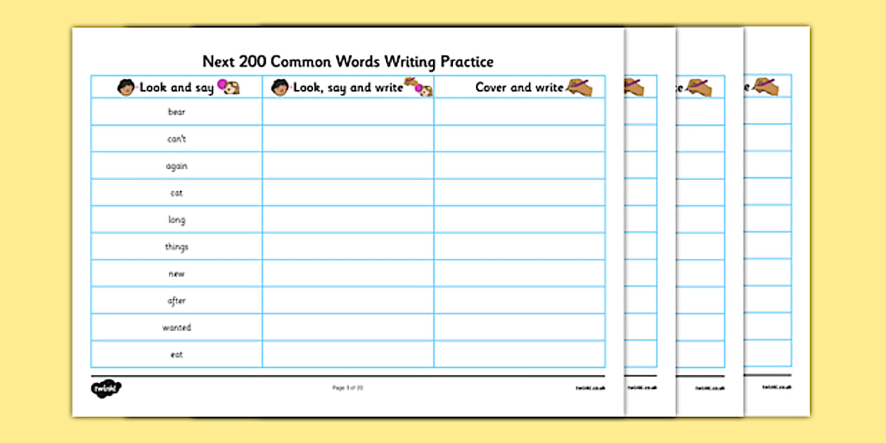 Cursive Next 200 Common Words Writing Practice Worksheet