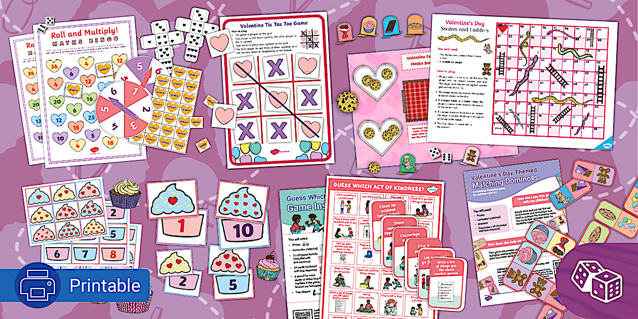 Pack of 10 Printable Valentine’s Day Quick Games for Children