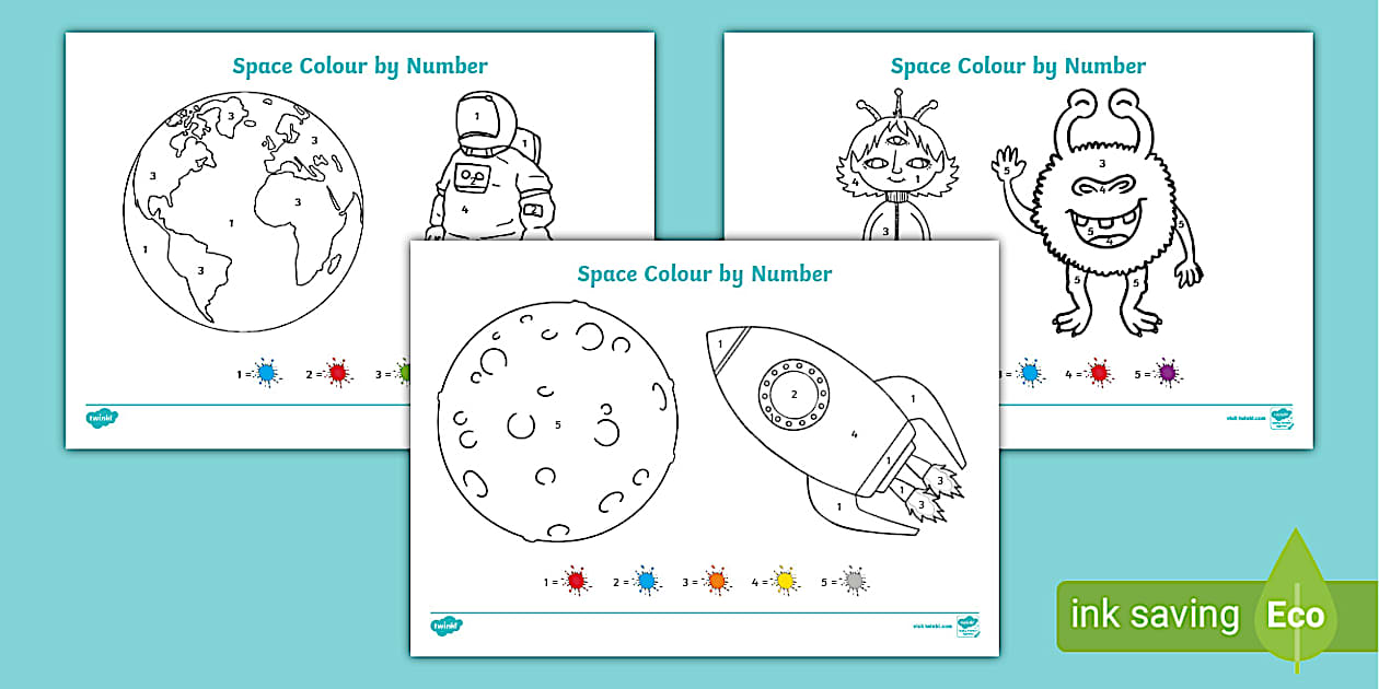 EYFS Space Colour by Number Activity Sheets (teacher made)