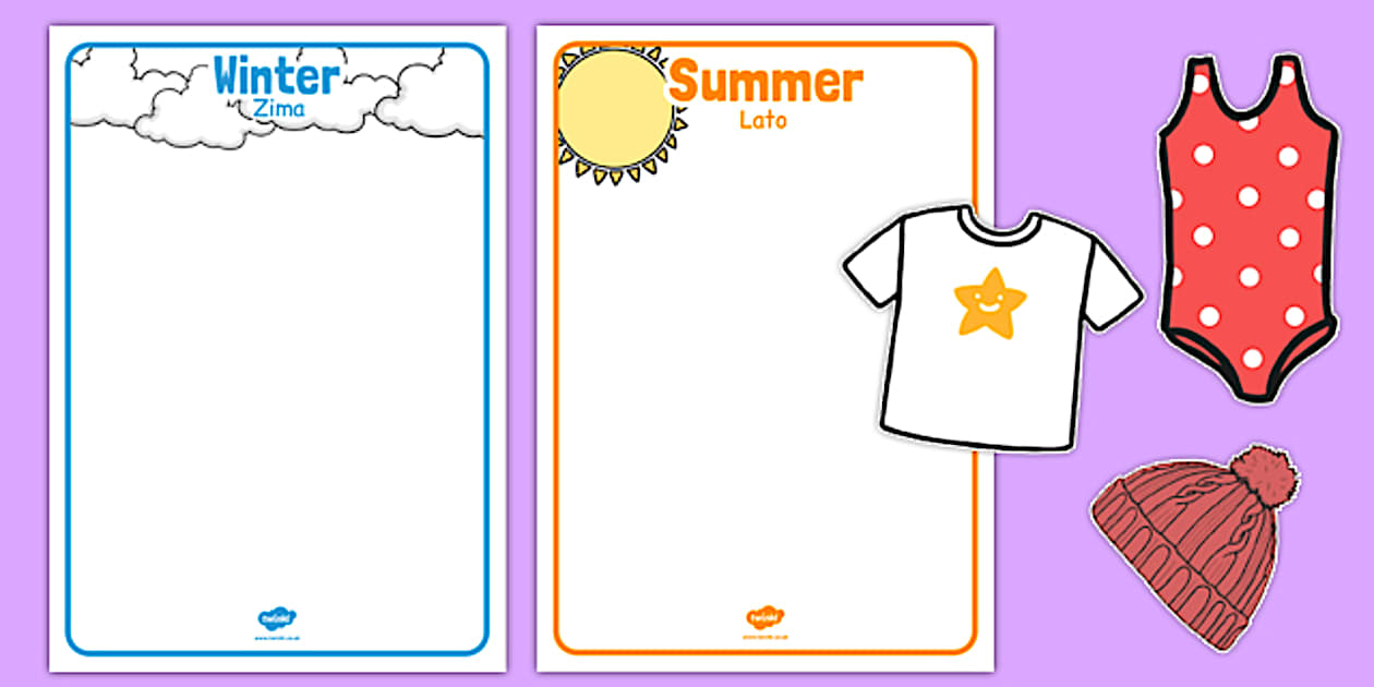 Black and White Winter and Summer Clothes Sorting Activity Polish ...