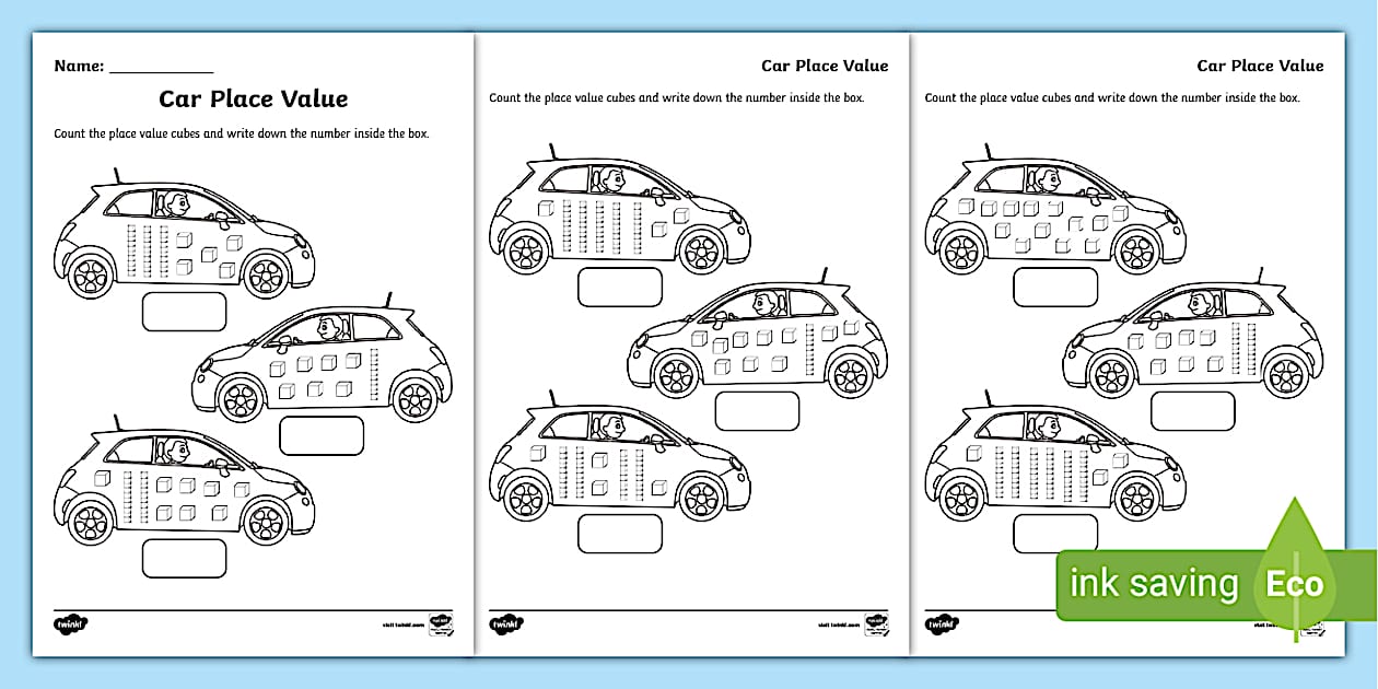 Car Place Value Activity Sheet (teacher made) - Twinkl