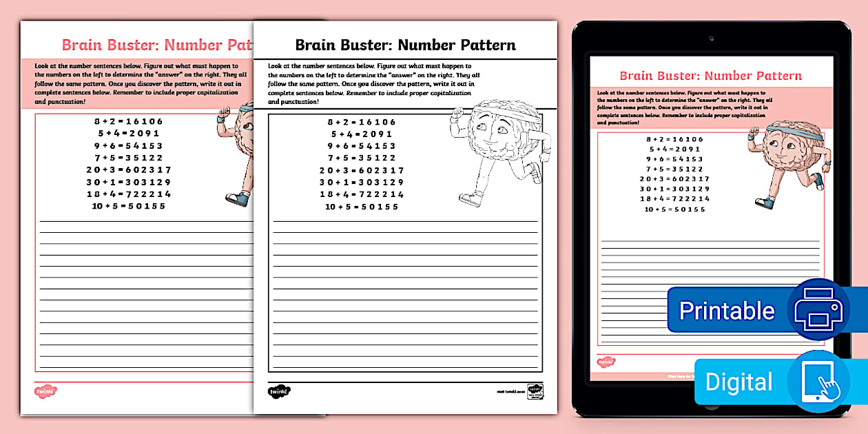 Eighth Grade Brain Buster Number Pattern Worksheet - Twinkl