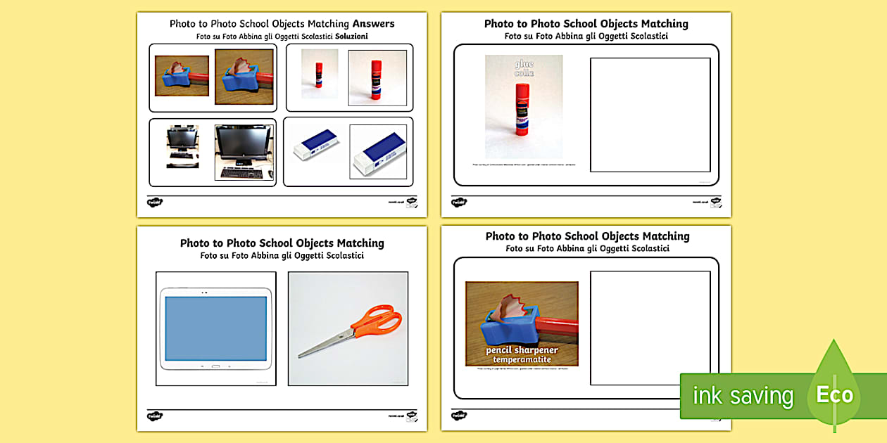 Workstation Pack Photo to Photo School Objects Matching Activity