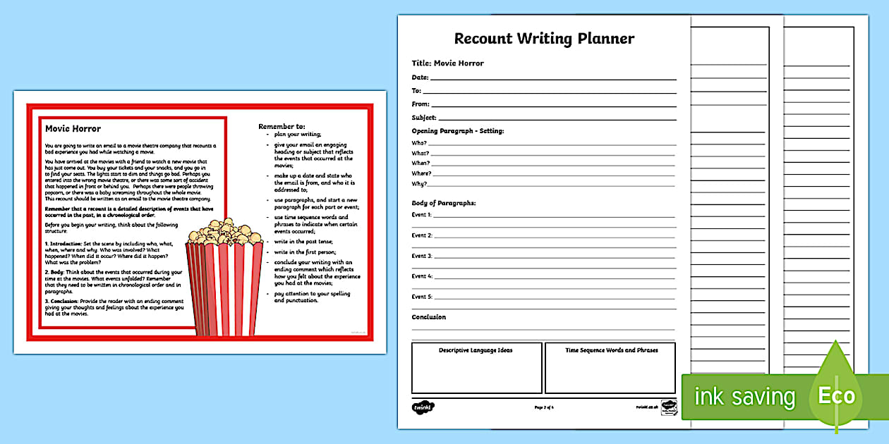 Year 5 Recount Writing Worksheet - Twinkl