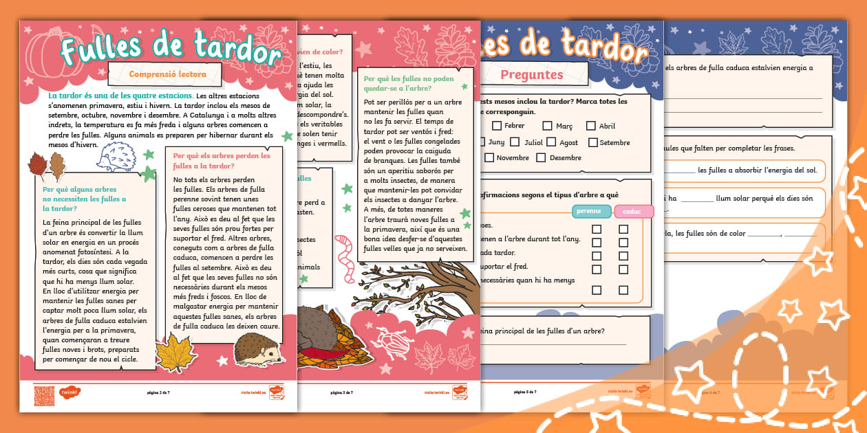 Comprensió lectora: Fulles de tardor - Català - Twinkl