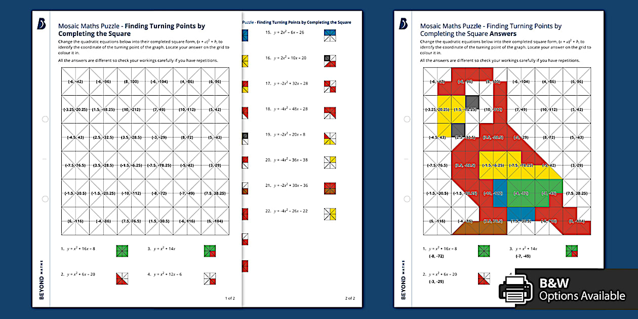 👉 Maths Mosaic Finding Turning Points by Completing the Square