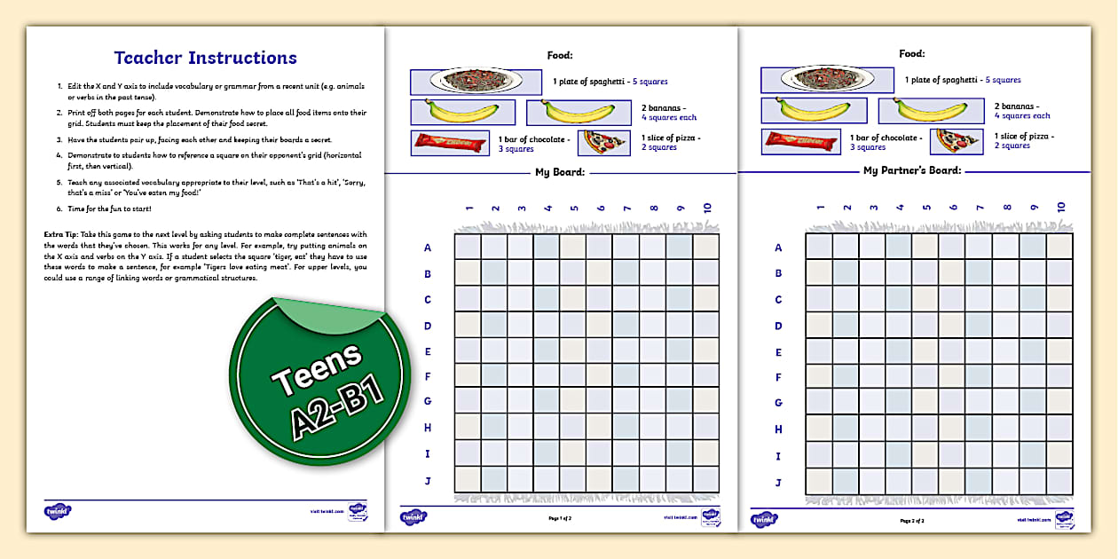 ESL Editable Find and Sink the Food [Teens, A2-B1] - Twinkl