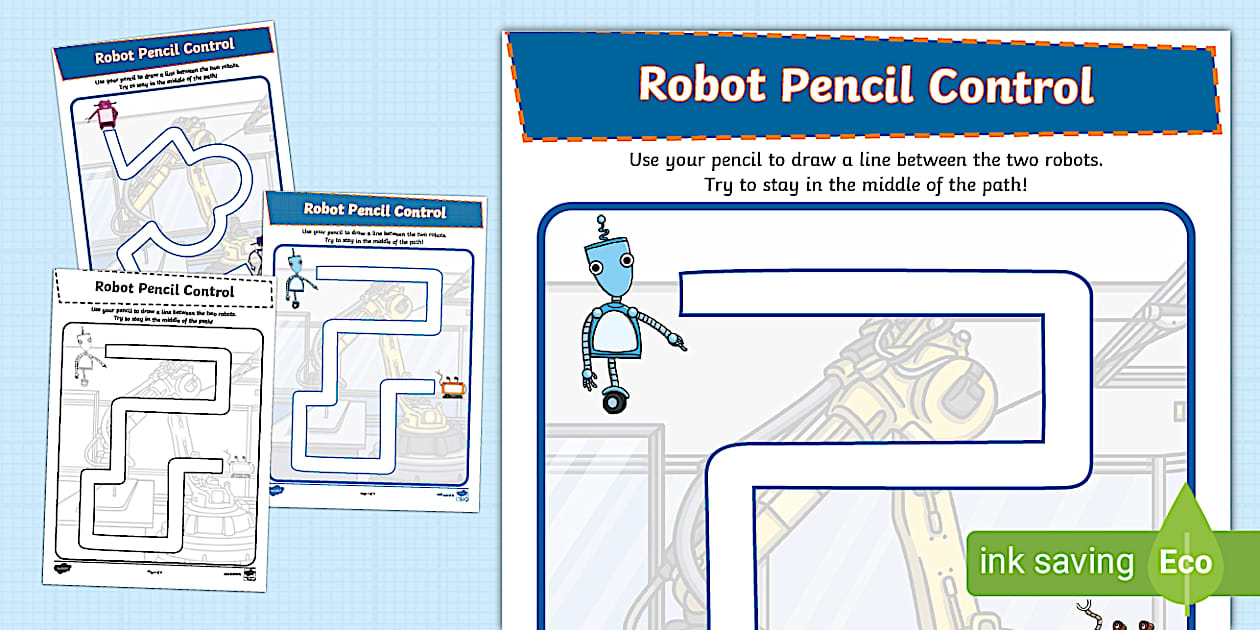 Robot Pencil Control Worksheet (Teacher-Made) - Twinkl