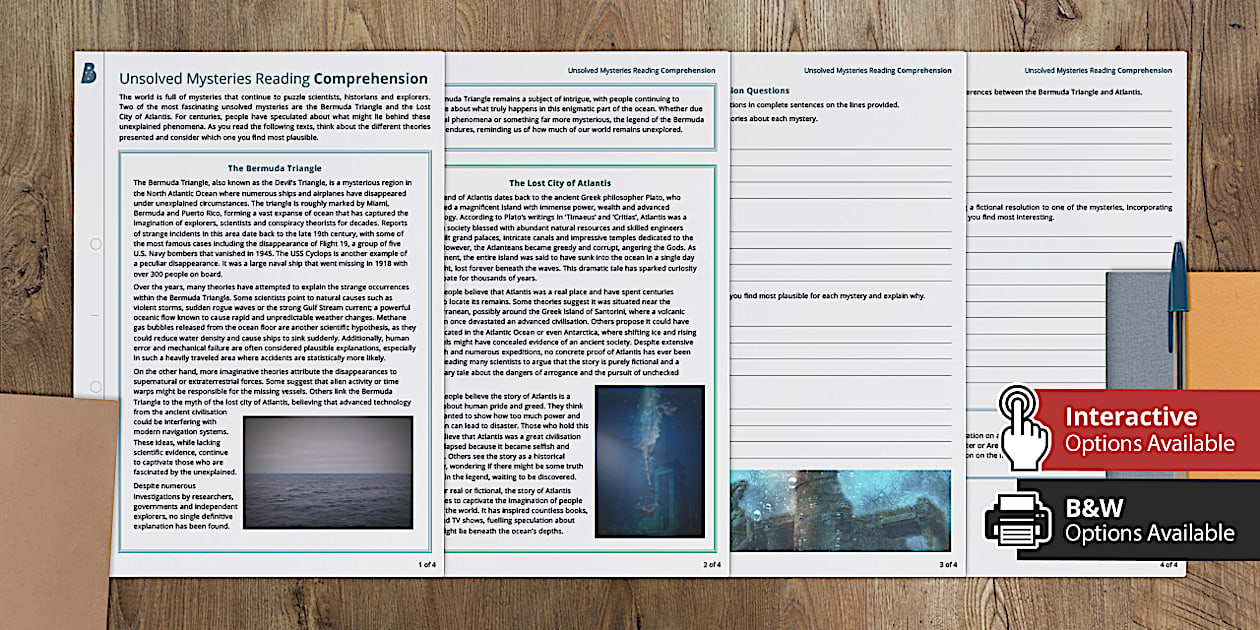 Unsolved Mysteries Reading Comprehension (teacher made)