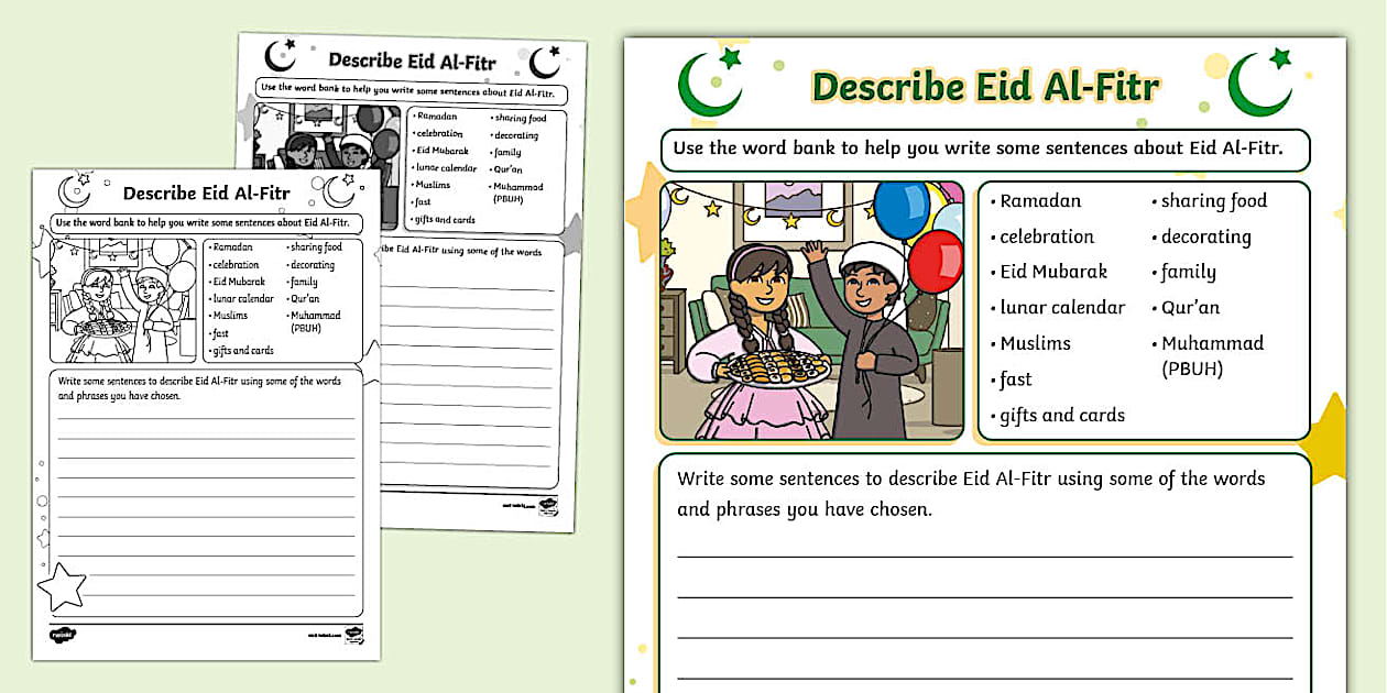 KS1 Describe Eid Al-Fitr Worksheet (teacher made) - Twinkl