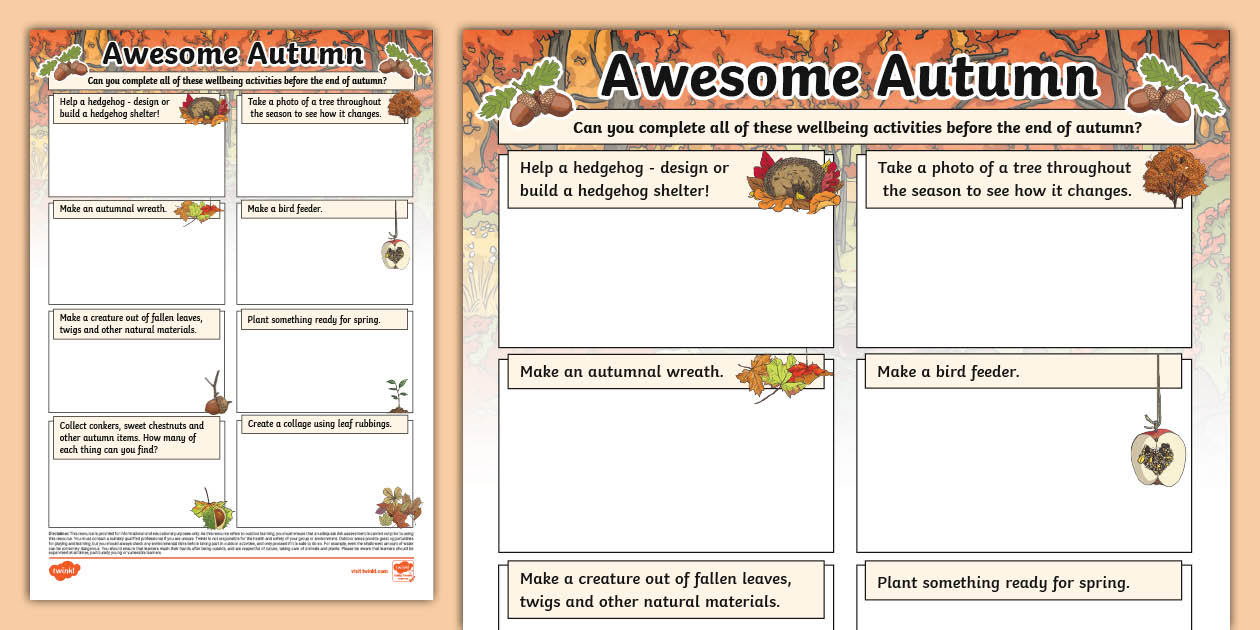 Awesome Autumn Wellbeing Checklist (Teacher-Made) - Twinkl