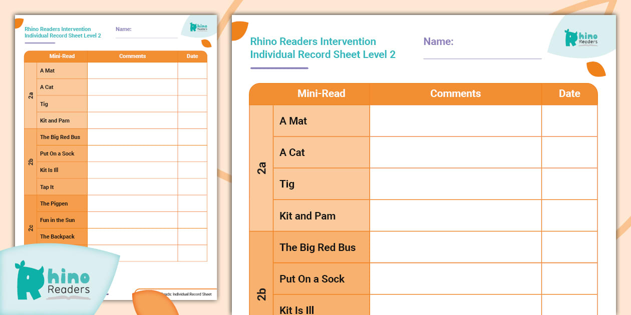 Level 2 Rhino Readers Intervention: Individual Record Sheet