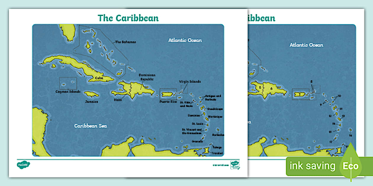 Caribbean Map Display Poster (Teacher-Made) - Twinkl