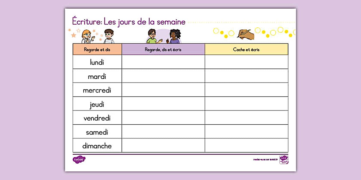 Les jours de la semaine - Fiche pédagogique - Twinkl CA