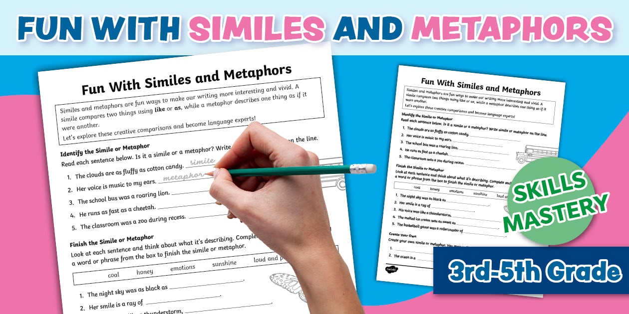 Fun With Similes and Metaphors Worksheet for 3rd-5th