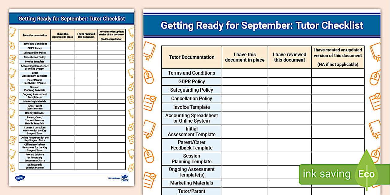 Getting Ready for September: Tutor Checklist (teacher made)