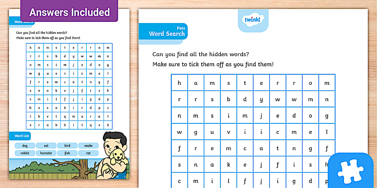 Beginner Pets Themed Fun Word Search Puzzle - Twinkl Puzzled