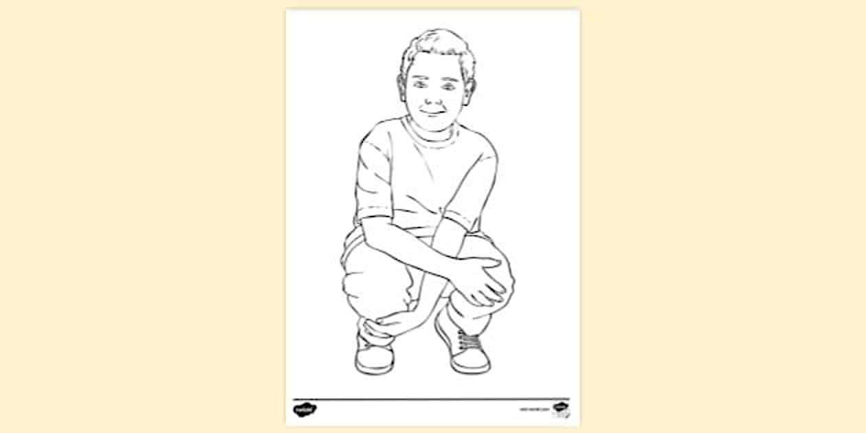 Boy Crouching Colouring | Colouring Sheets (Teacher-Made)