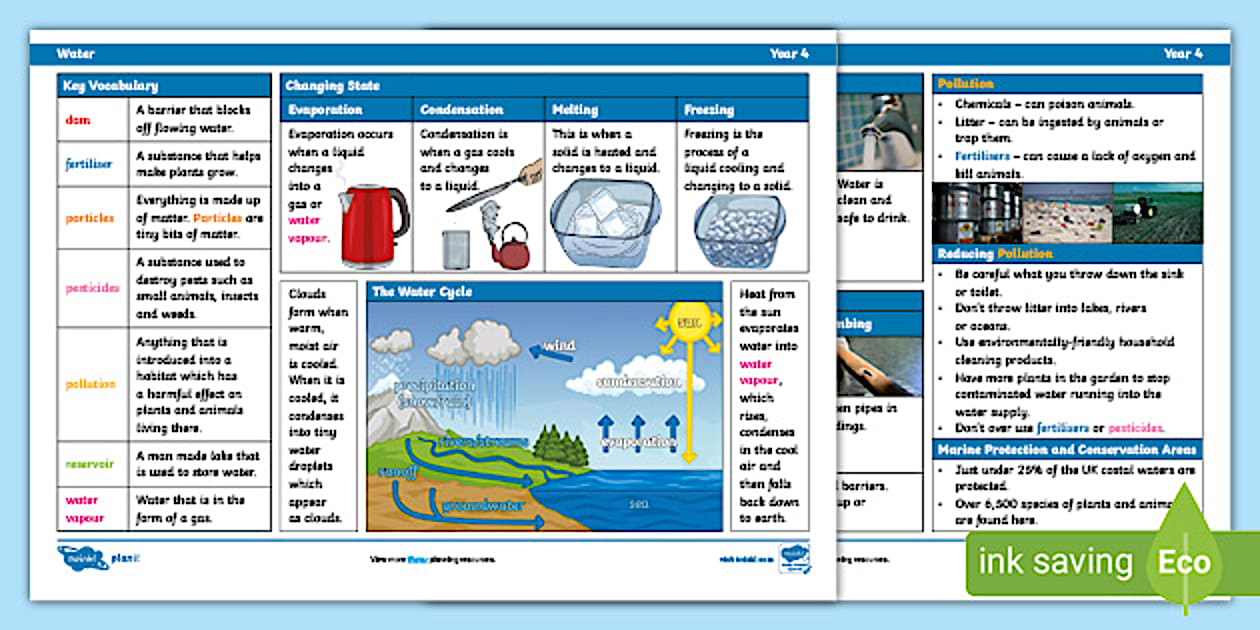 Editable Geography Knowledge Organiser: Water Y4 - Twinkl