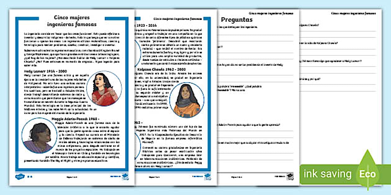 Mujeres ingenieras famosas - Comprensión lectora - 3º de Primaria