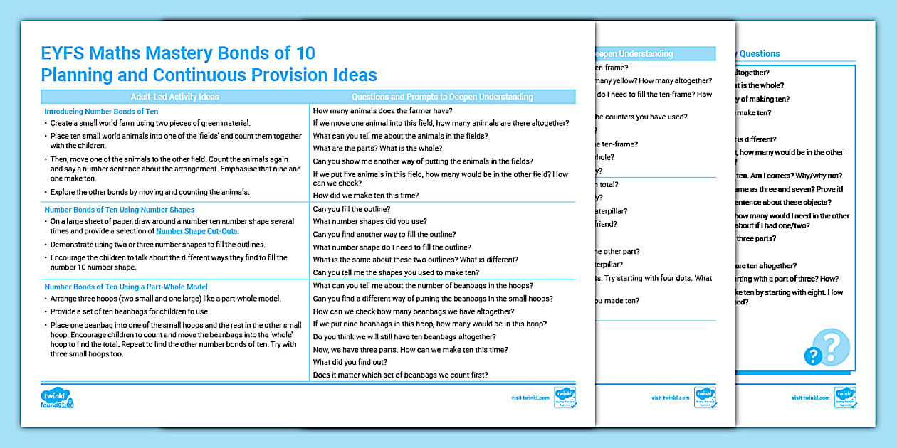 EYFS Maths Number Bonds of 10 Planning and Maths Activities